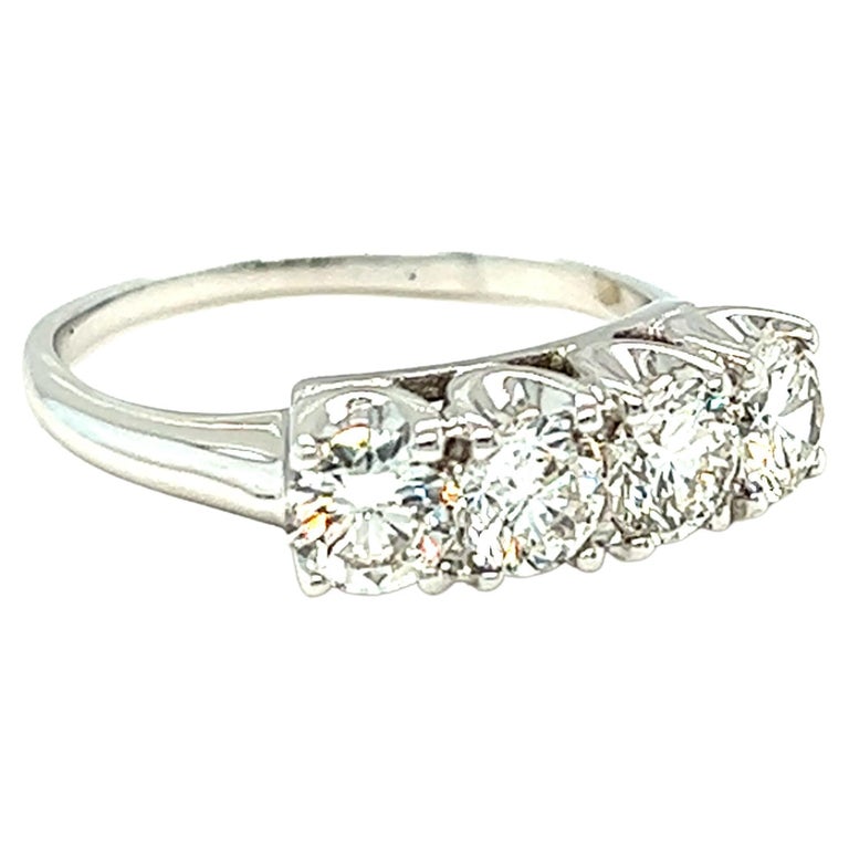 4 Diamond Single Row Ring 1.20 Carat H VS2 Diamonds in 14k White Gold ...