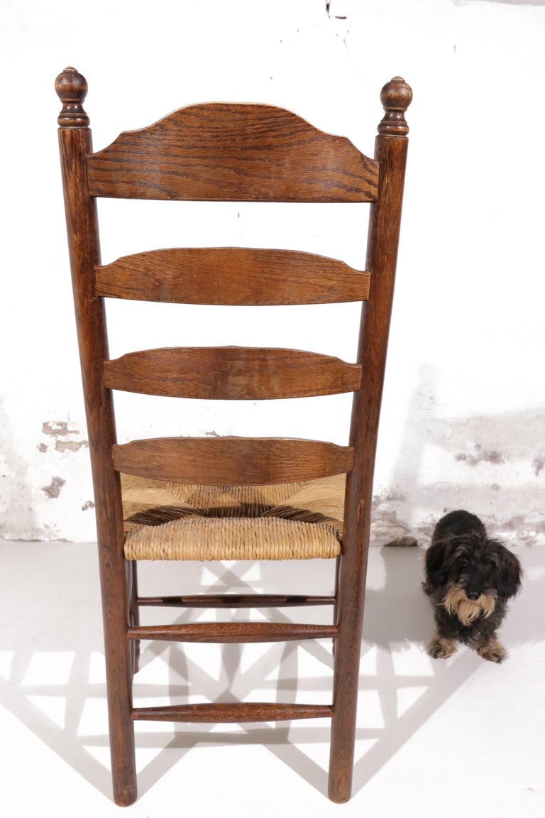 4 Dutch Ladder Back Oak Rush Seat Dining Chairs For Sale at 1stDibs