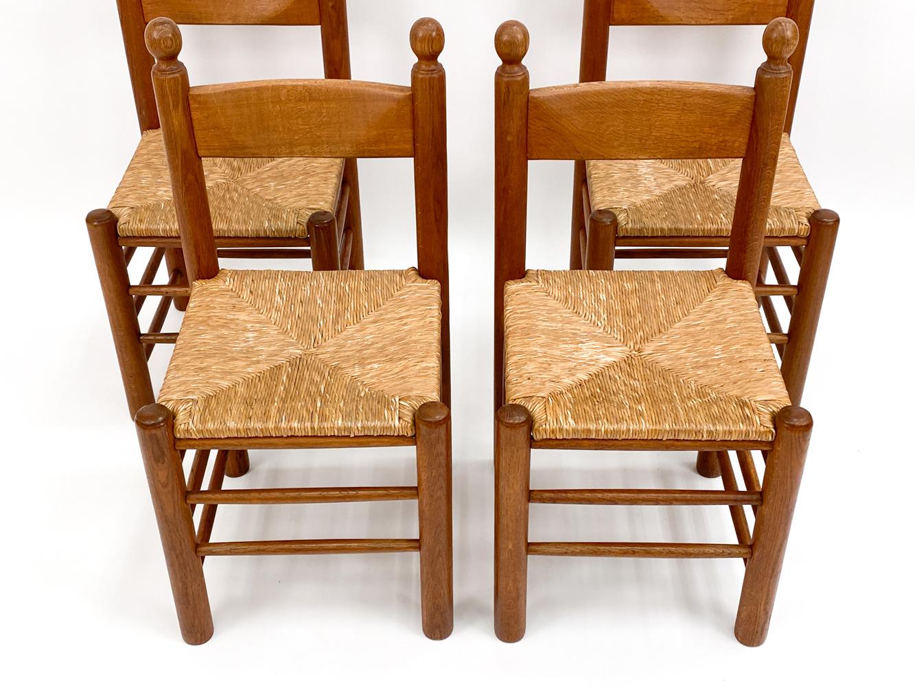 (4) Dutch Oak And Rush Country Dining Side Chairs, Circa 1950's For ...