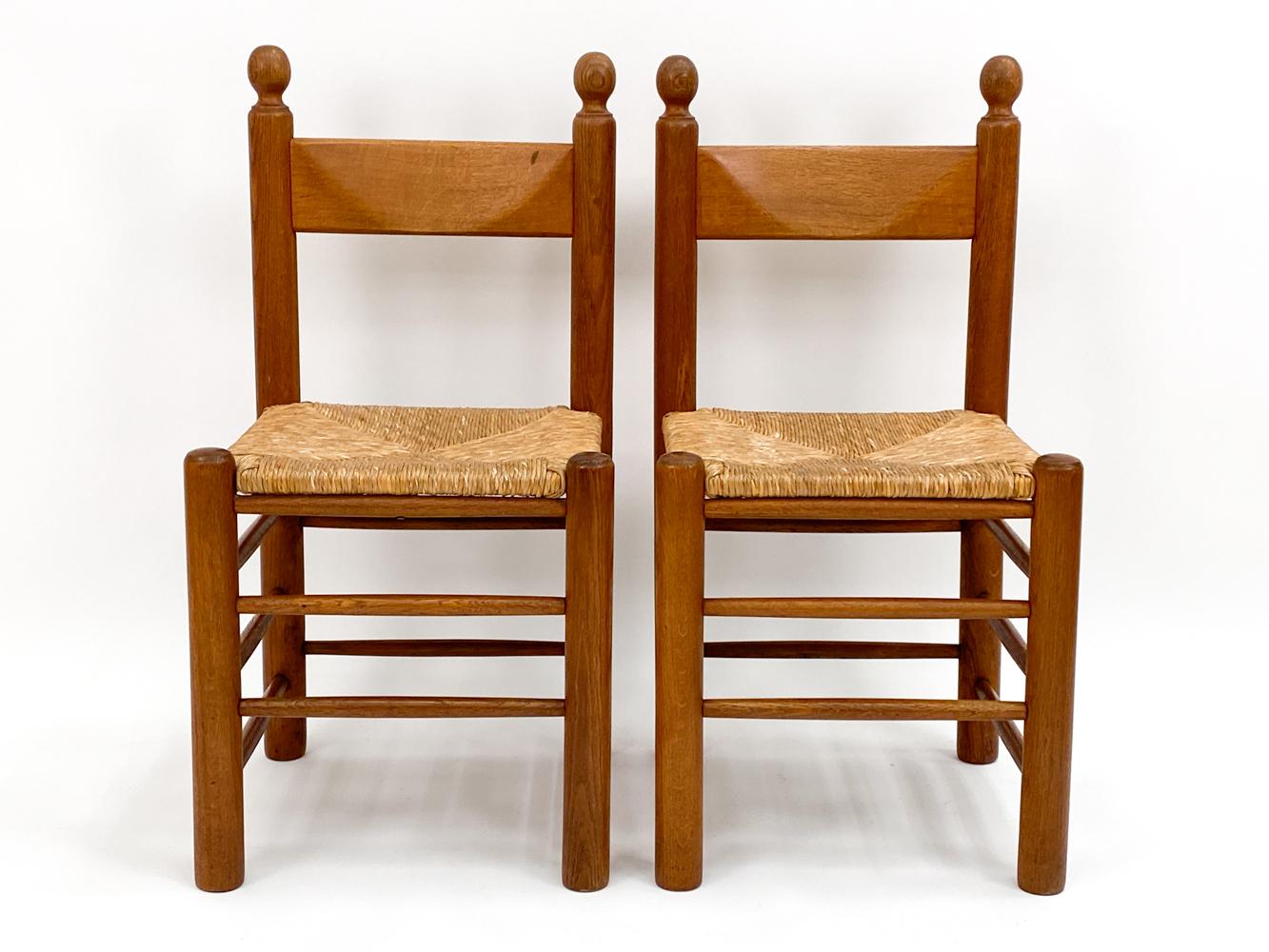 (4) Dutch Oak And Rush Country Dining Side Chairs, Circa 1950's For ...