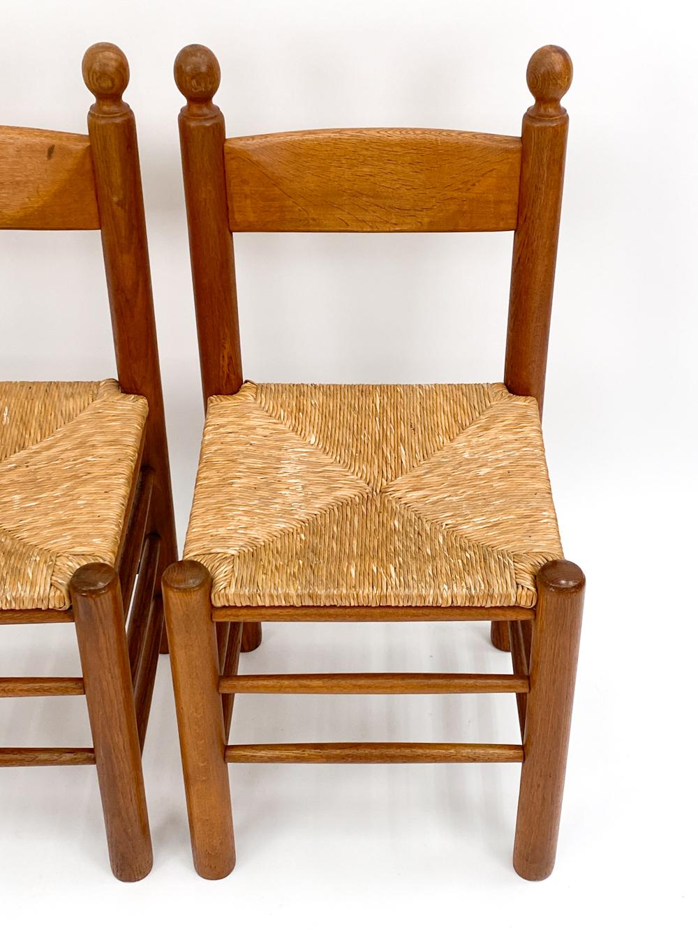 (4) Dutch Oak And Rush Country Dining Side Chairs, Circa 1950's For ...