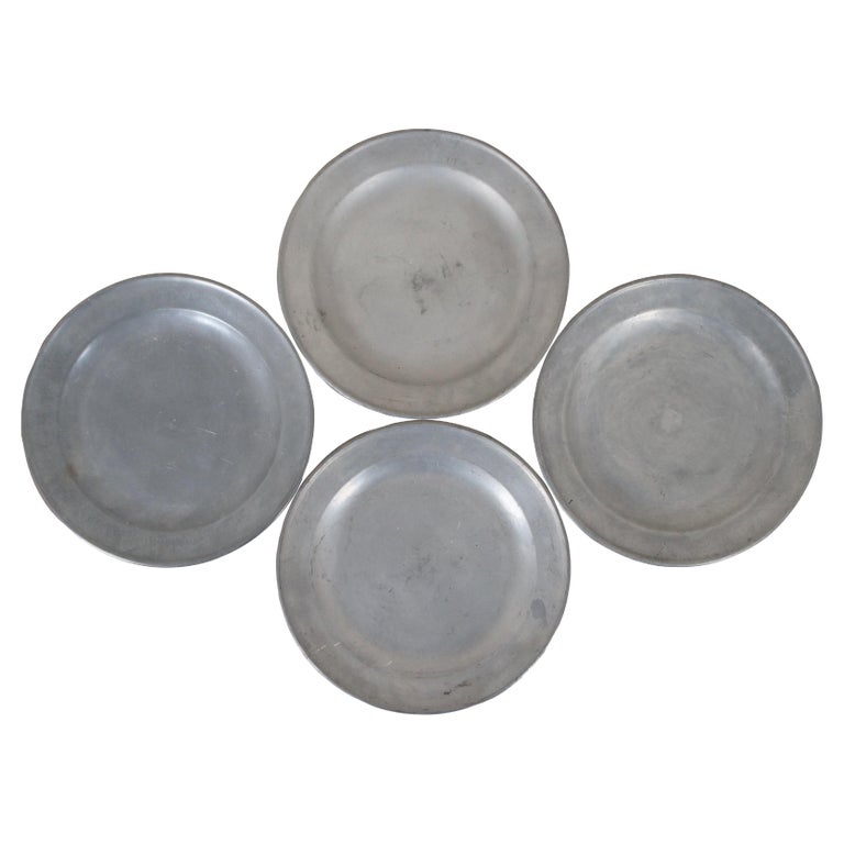 4 Early American Antique Pewter Dinner Salad Side Plates Marked For ...