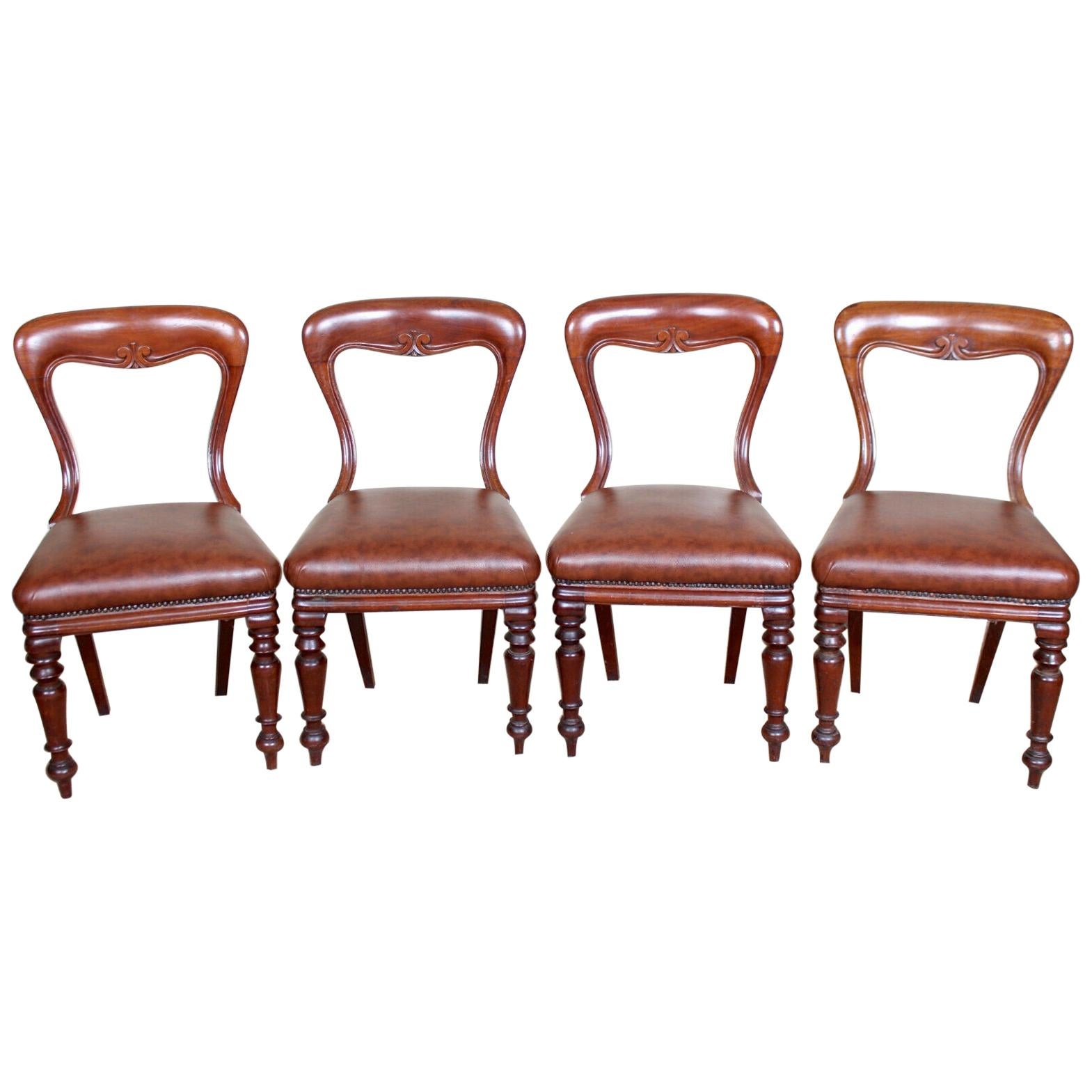 4 English Dining Chairs Mahogany Balloon Spoon Back Chairs, 19th ...