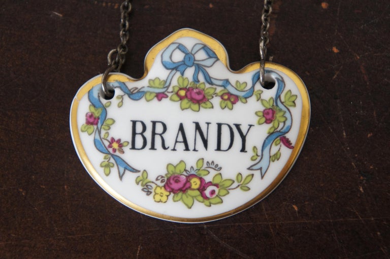 4 English Porcelain Liquor Bottle Decanter Label Tags Brandy Vodka Vino ...