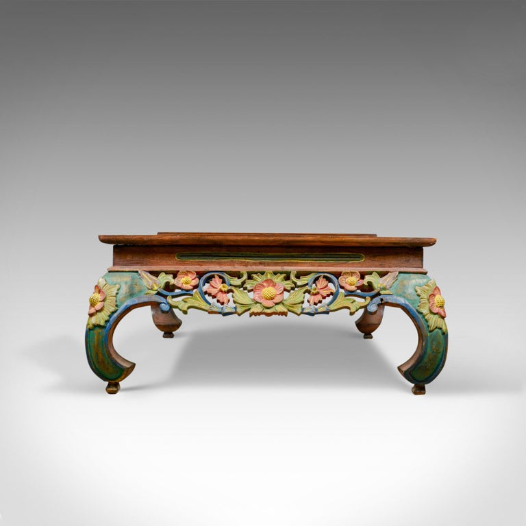 4 Foot Vintage Oriental Low Coffee Table, Hand Carved Painted Frieze at ...