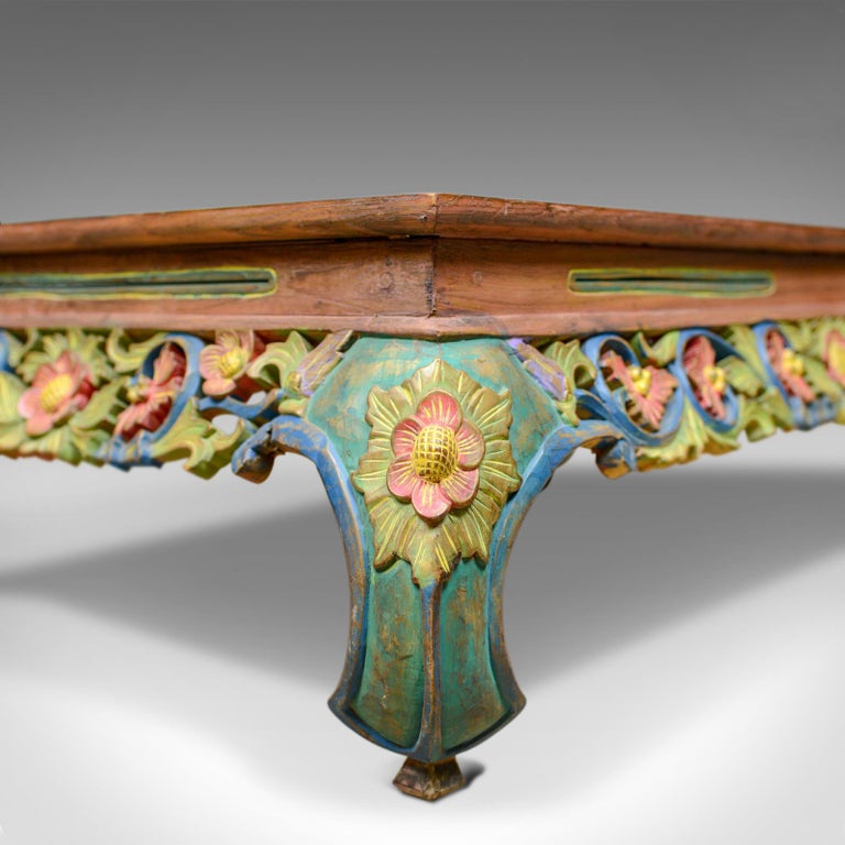 4 Foot Vintage Oriental Low Coffee Table, Hand Carved Painted Frieze at ...