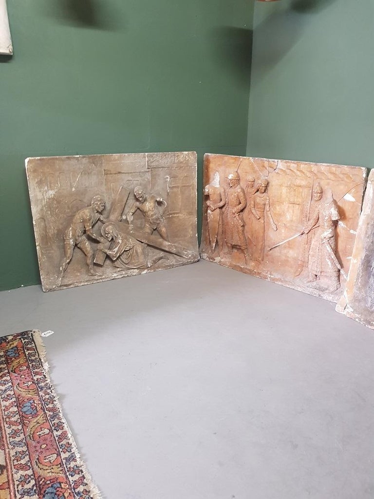 4 French Plaster Panels Story of Christ Carry the Cross, 20th Century ...