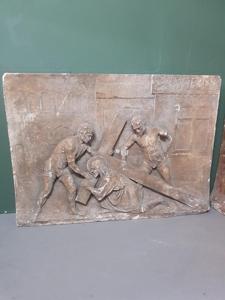 4 French Plaster Panels Story of Christ Carry the Cross, 20th Century ...