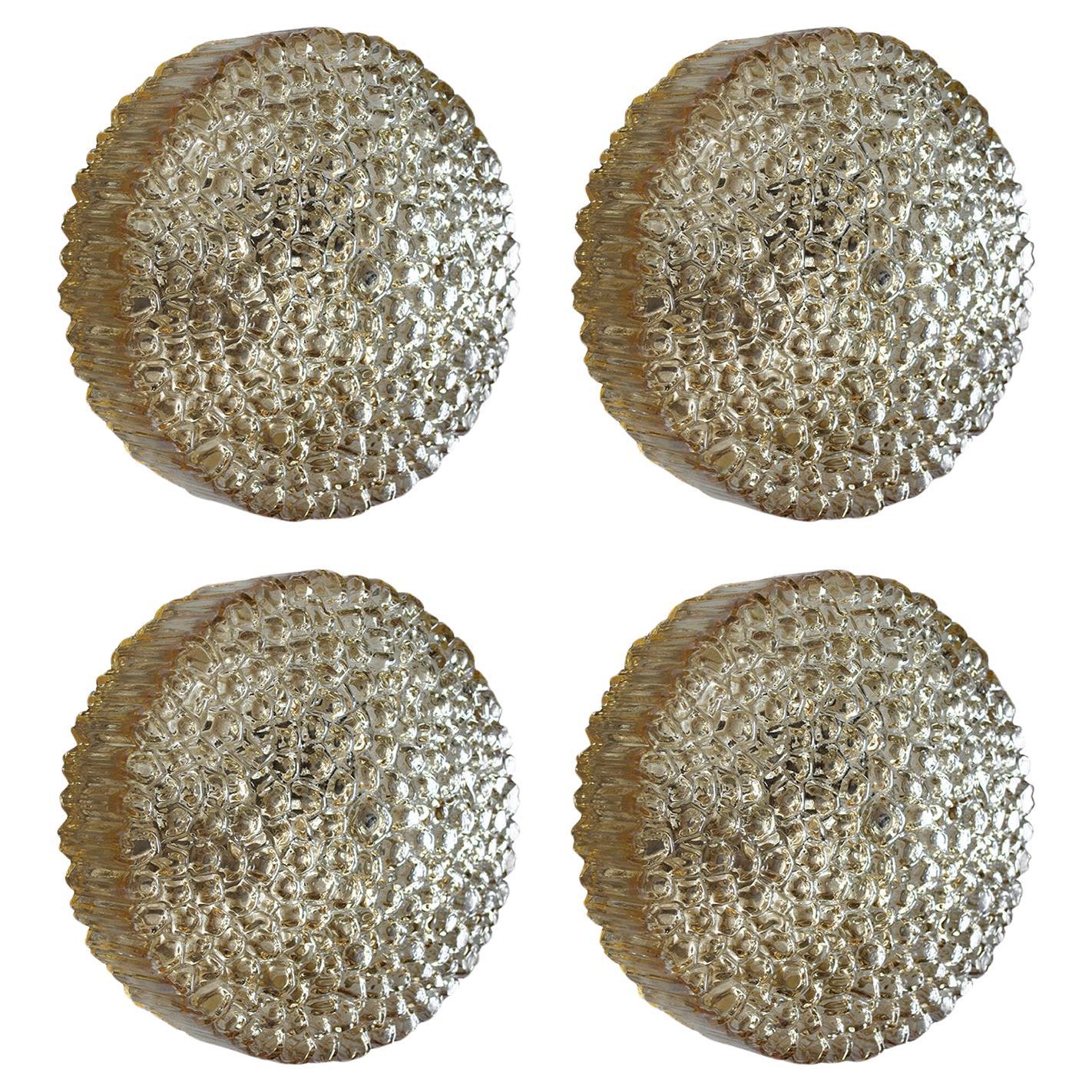 4 German Vintage Amber Bubble Glass Ceiling or Wall Flush Mounts Lights ...