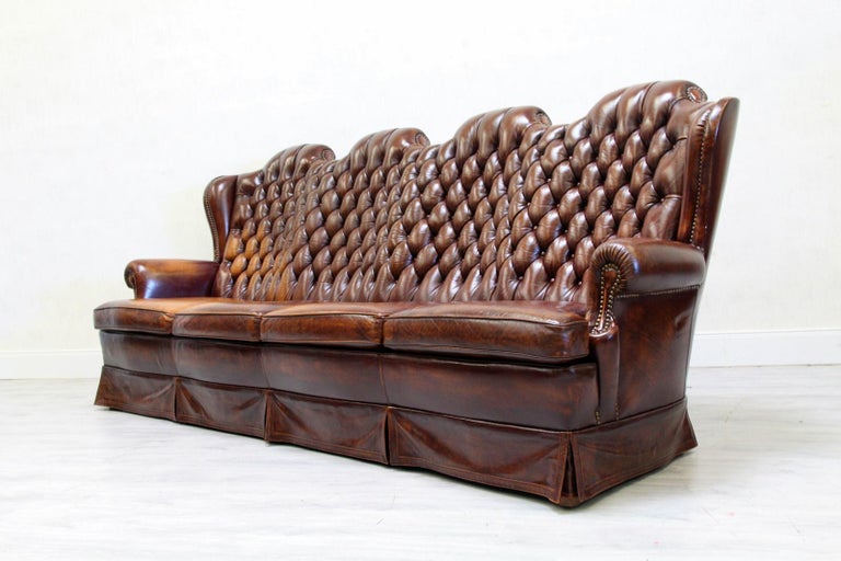 4 He Chesterfield Vintage English Sofa Leather Antique Couch For Sale ...