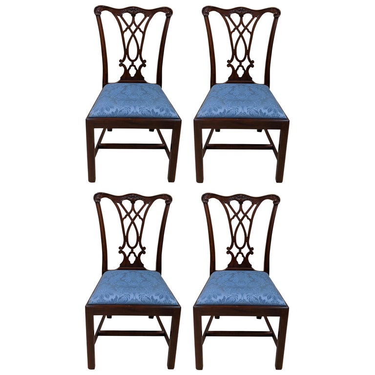 4 Henkel Harris Genuine Mahogany Carved Chippendale Dining Side Chairs ...