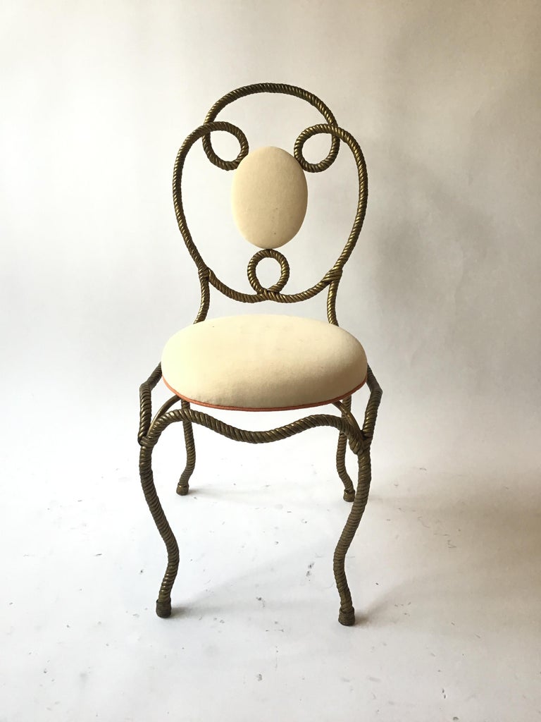 4 Italian 1970s Gold Iron Rope Chairs For Sale at 1stDibs
