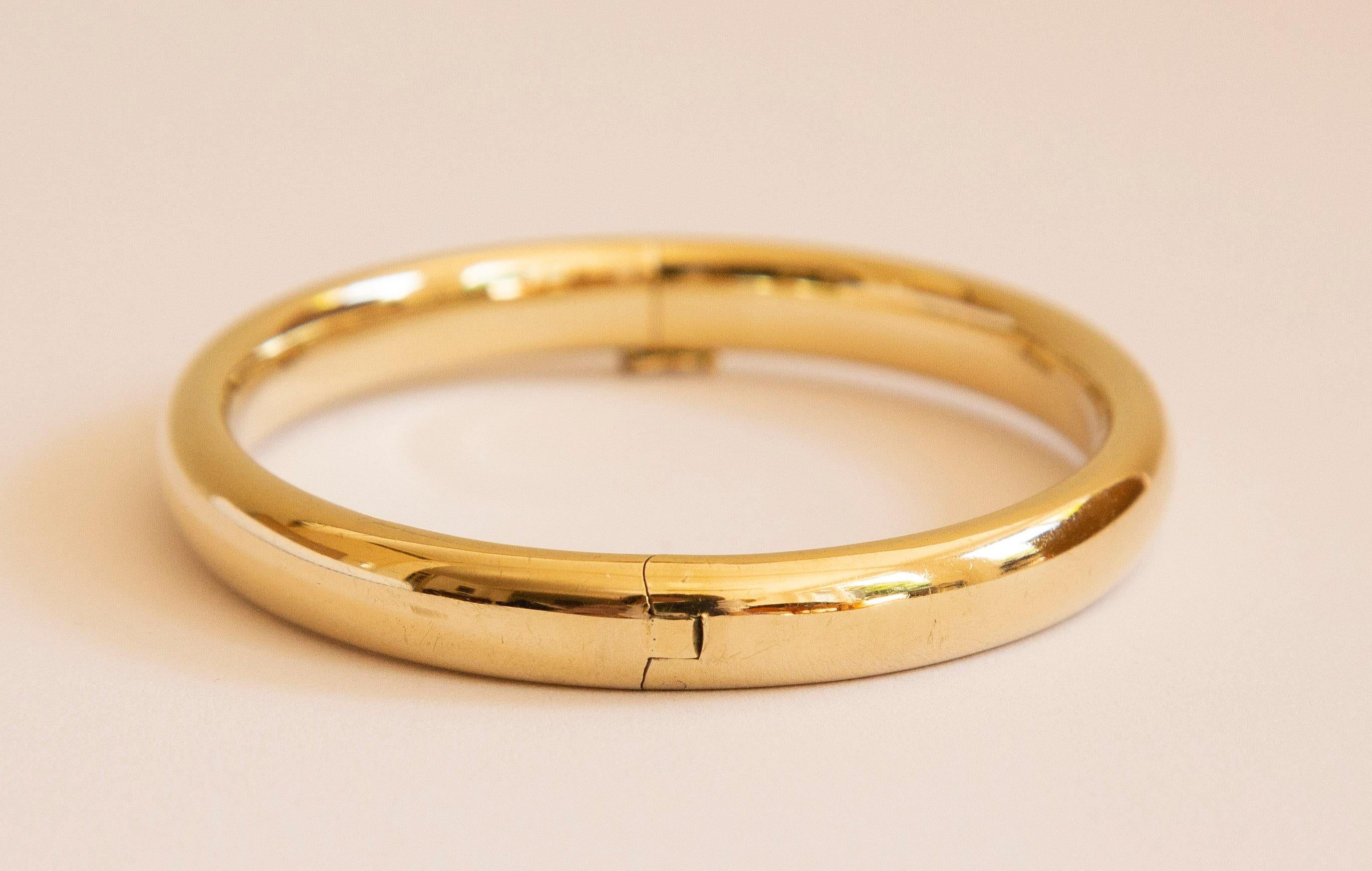 14 Karat Yellow Gold Hinged Bangle Rigid Bracelet with Box and Safety ...