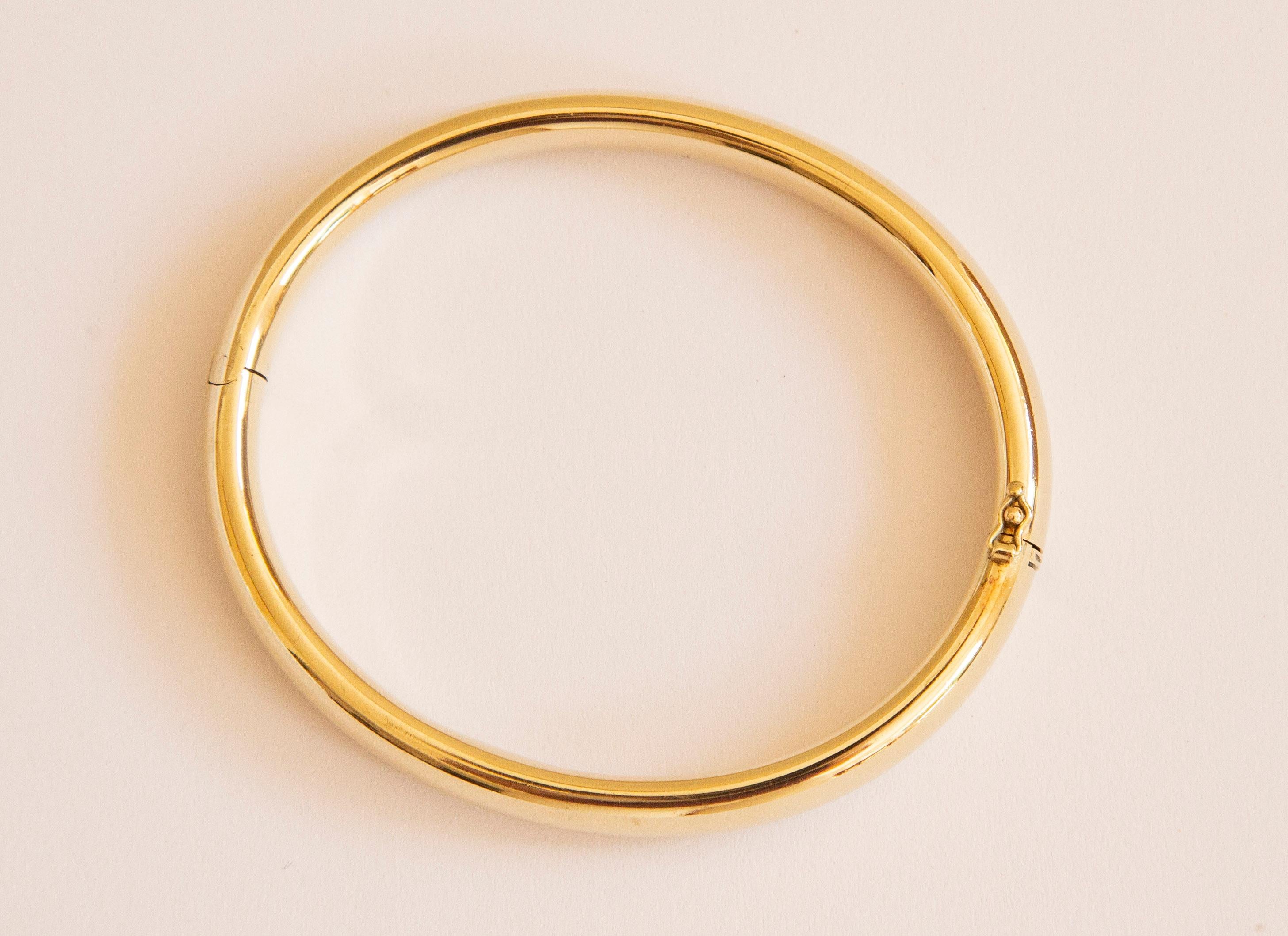 14 Karat Yellow Gold Hinged Bangle Rigid Bracelet with Box and Safety ...