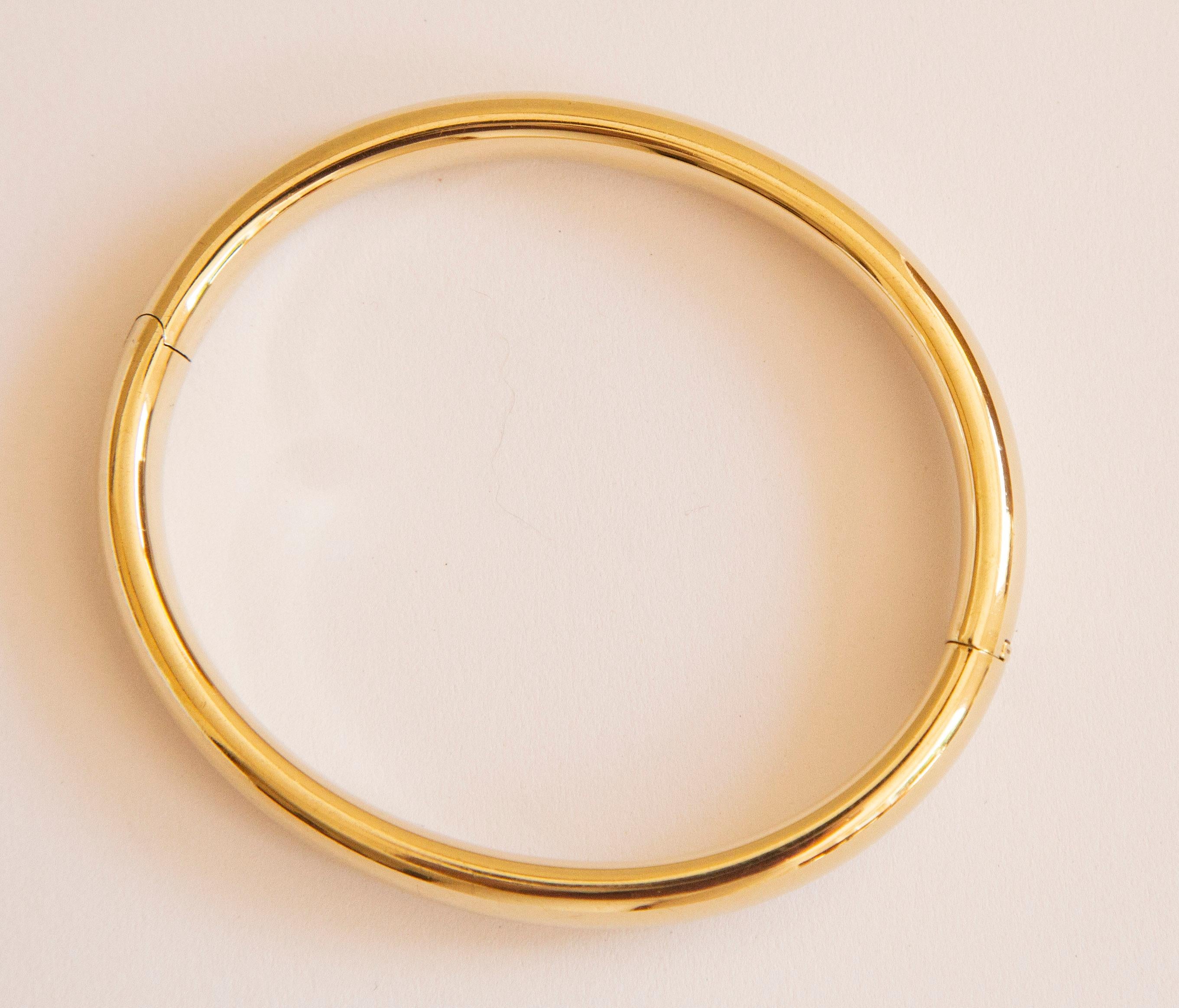 14 Karat Yellow Gold Hinged Bangle Rigid Bracelet with Box and Safety ...