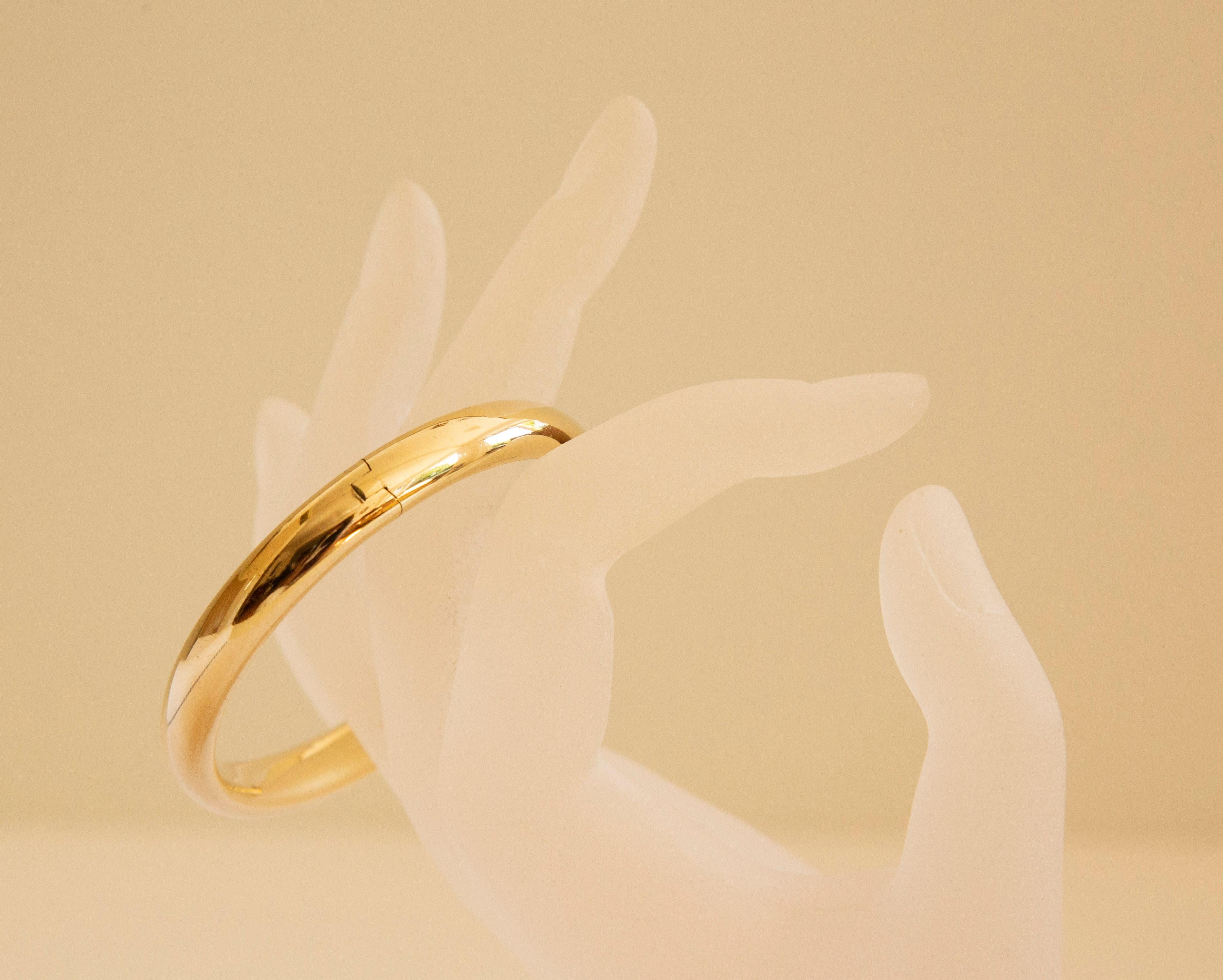 14 Karat Yellow Gold Hinged Bangle Rigid Bracelet with Box and Safety ...