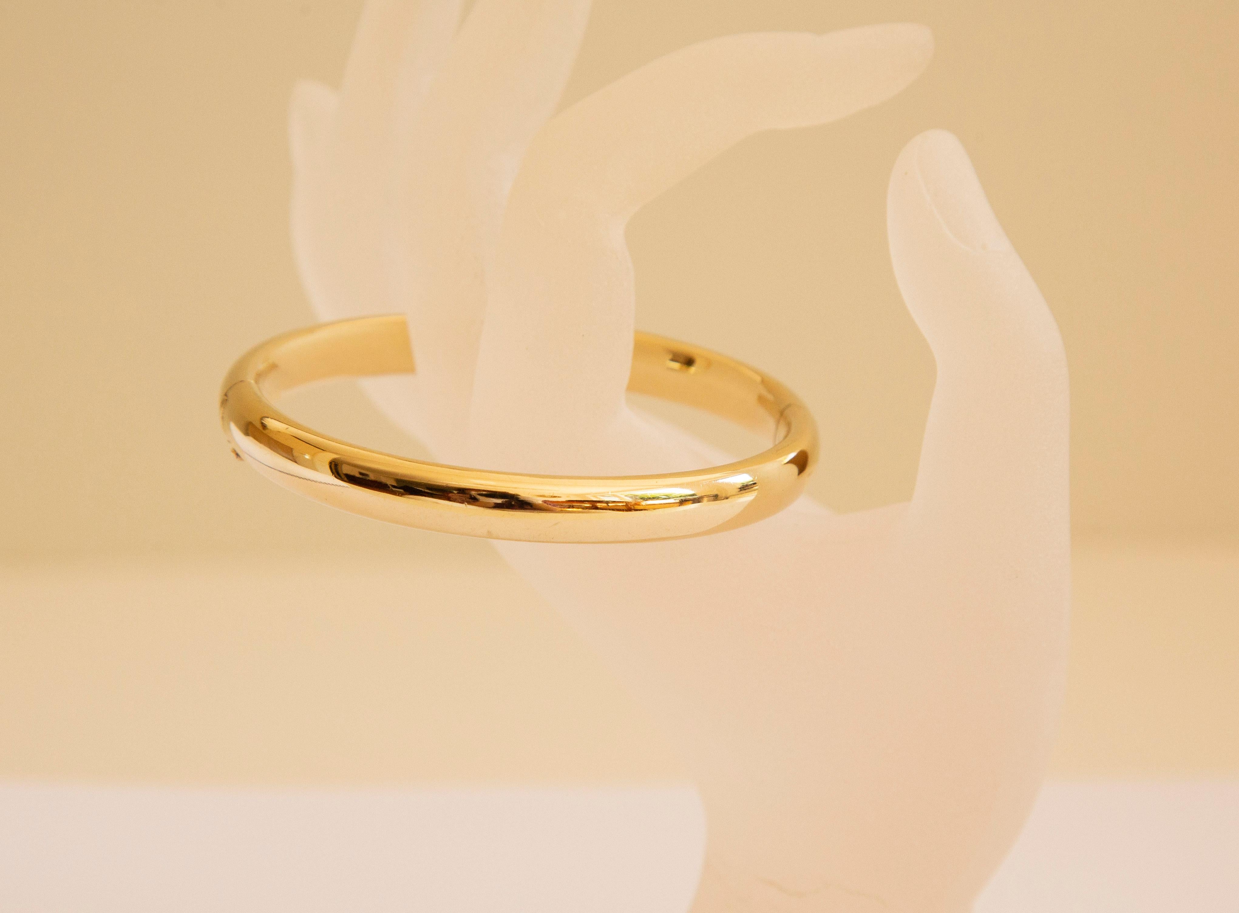 14 Karat Yellow Gold Hinged Bangle Rigid Bracelet with Box and Safety ...