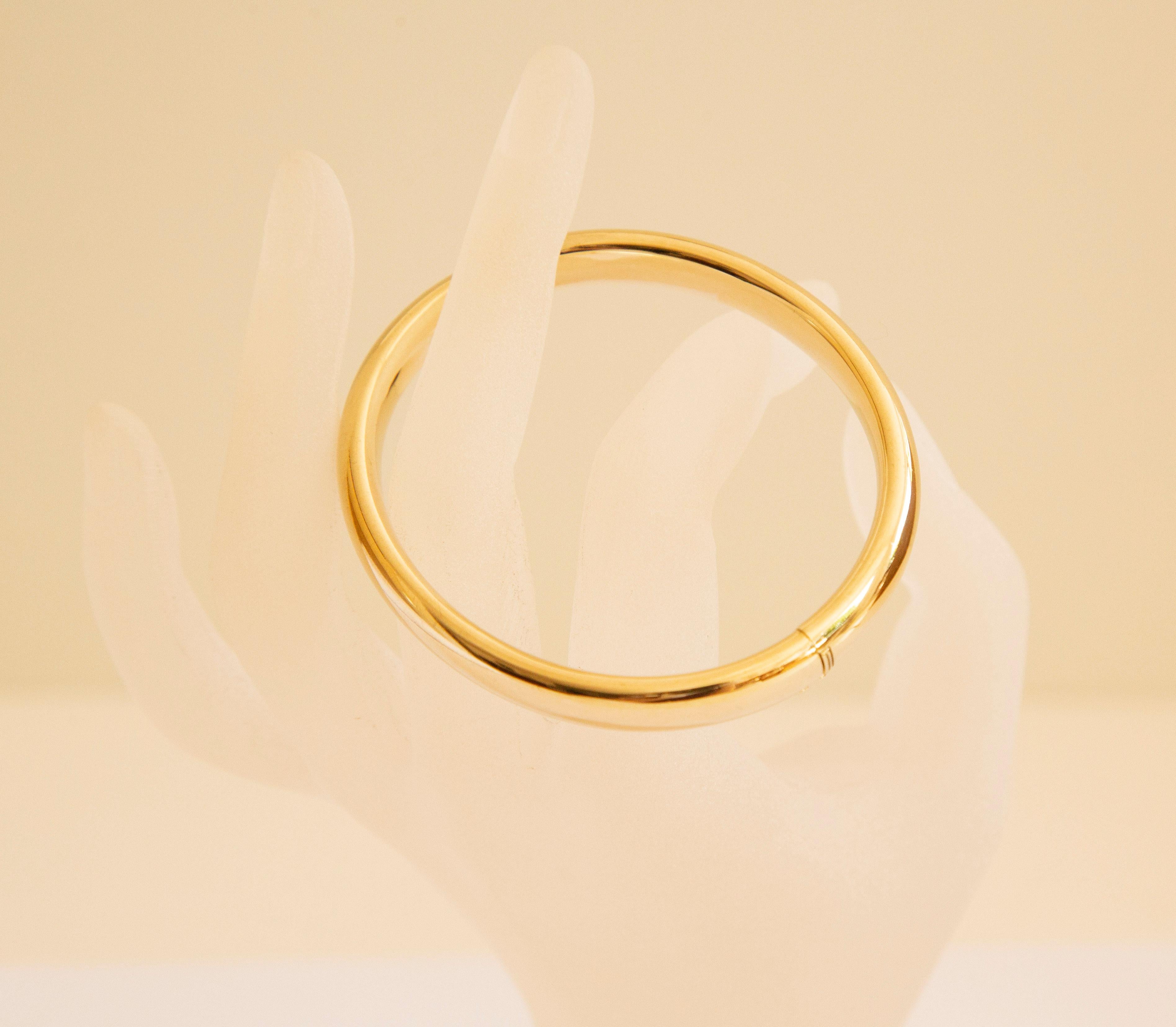 14 Karat Yellow Gold Hinged Bangle Rigid Bracelet with Box and Safety ...