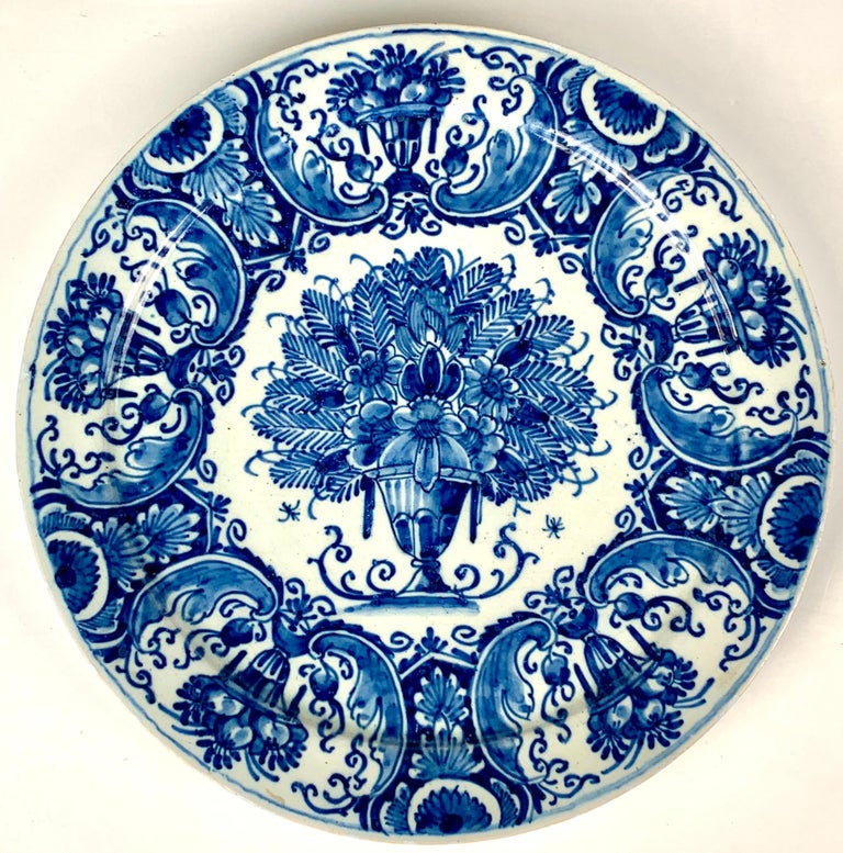 4 Large Blue and White Dutch Delft Plates Hand Painted, 18th Century ...