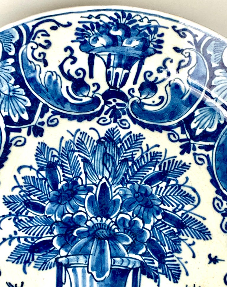 4 Large Blue and White Dutch Delft Plates Hand Painted, 18th Century ...
