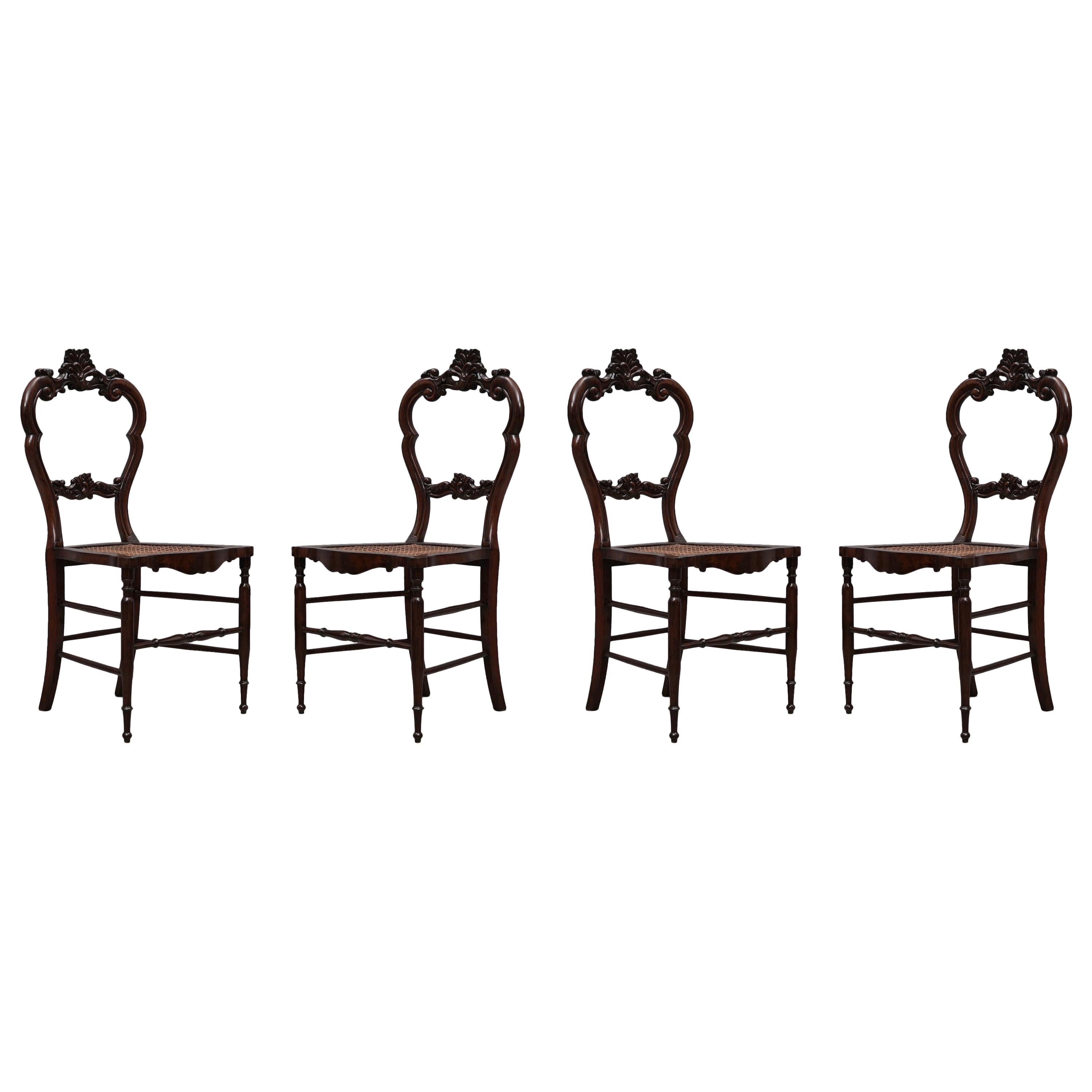 Antique Italian Louis Philippe Style Set of Six Solid Walnut Carved ...