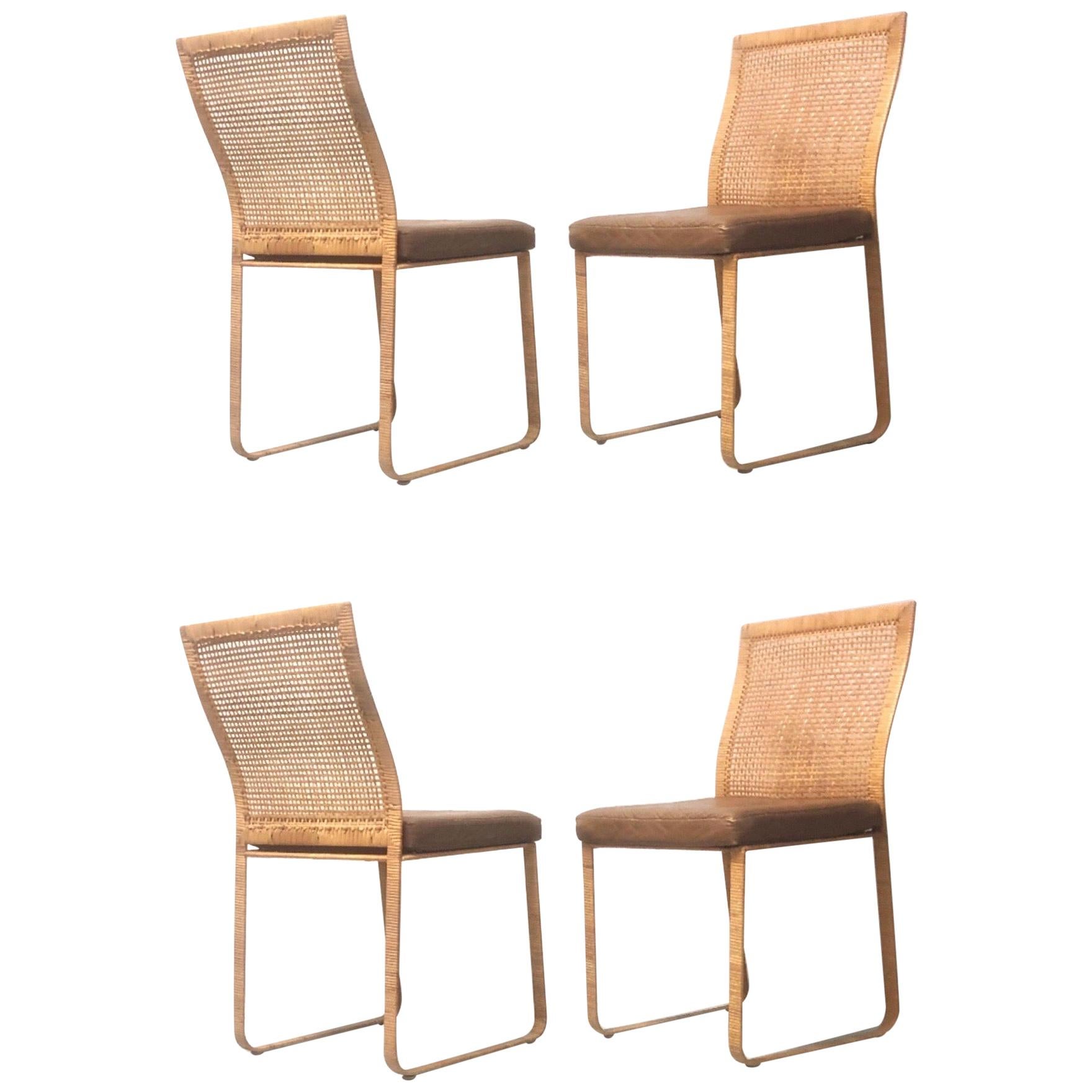 Pair Modern Tropical Woven Cane Chairs with Removable Leather Seats at ...