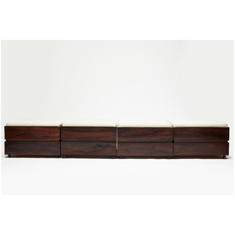 Brazilian Modern Set of 4 Stools/Trunks in Hardwood and White Linen, Celina Brazil For Sale at ...