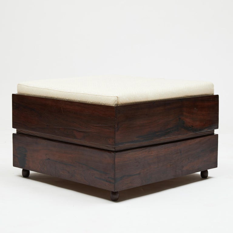 Brazilian Modern Set of 4 Stools/Trunks in Hardwood and White Linen, Celina Brazil For Sale at ...