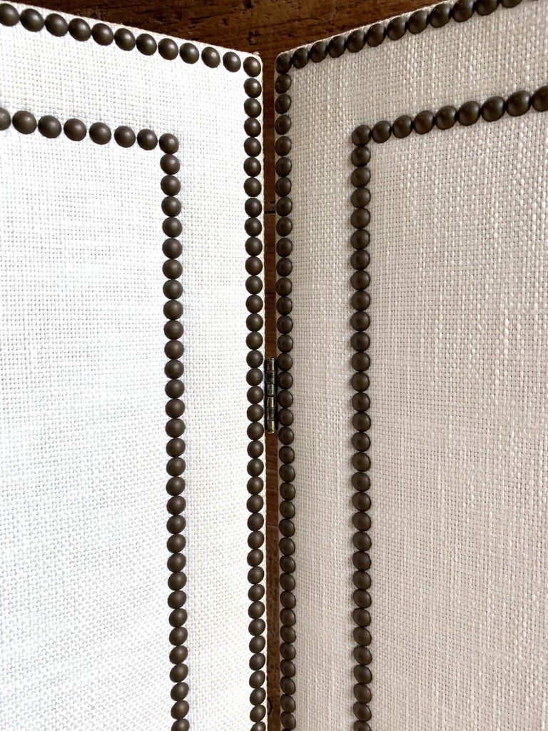 4-Panel Folding Screen, Art Deco Style, Linen and Decorative Nails at ...