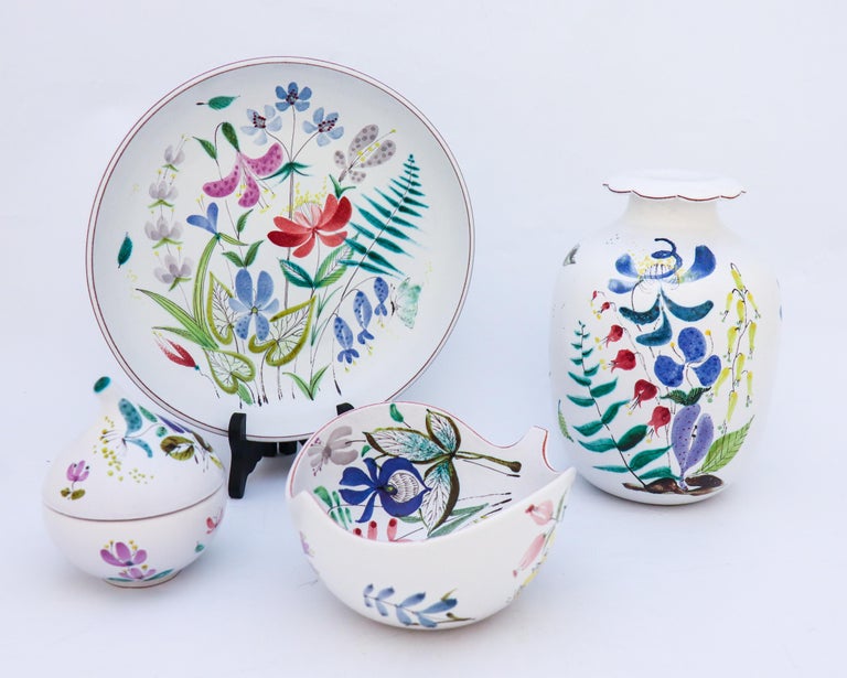 4 Parts Faience with Decor of Flowers, Stig Lindberg, Gustavsbergs ...