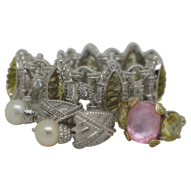 4 Pc Judith Ripka Jewelry Ring Earring Bracelet 18K CZ 925 Sterling ...