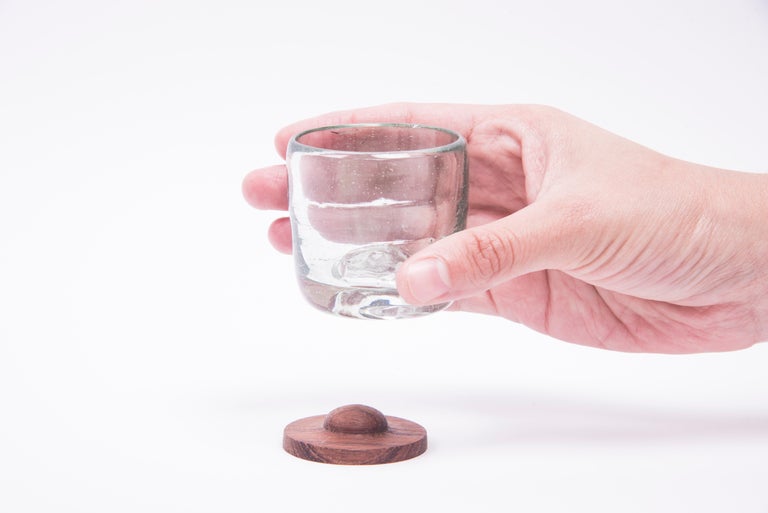 4 Piece Set of Transparent Hand Blown Shot Glasses with Parota Wood ...