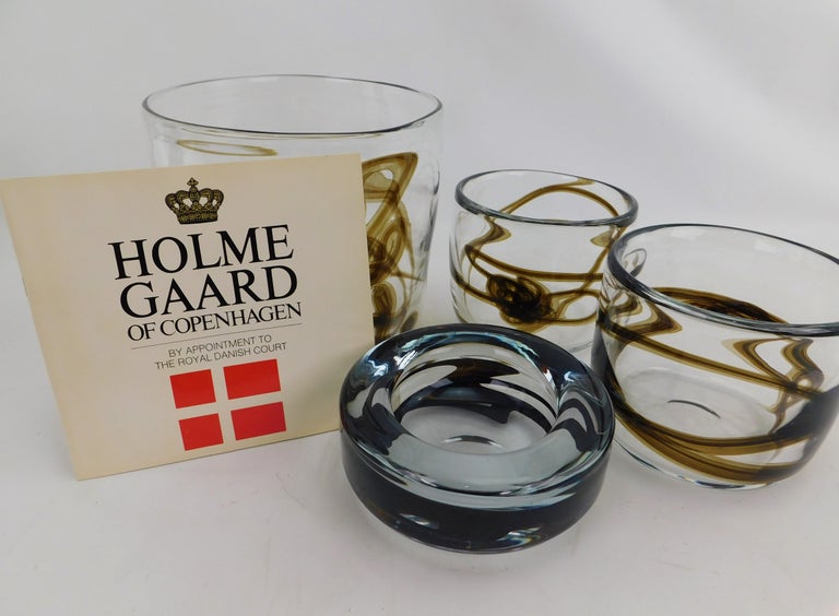 4 Pieces Art Glass Danish Holmegaard Signed Numbered Glassware with ...