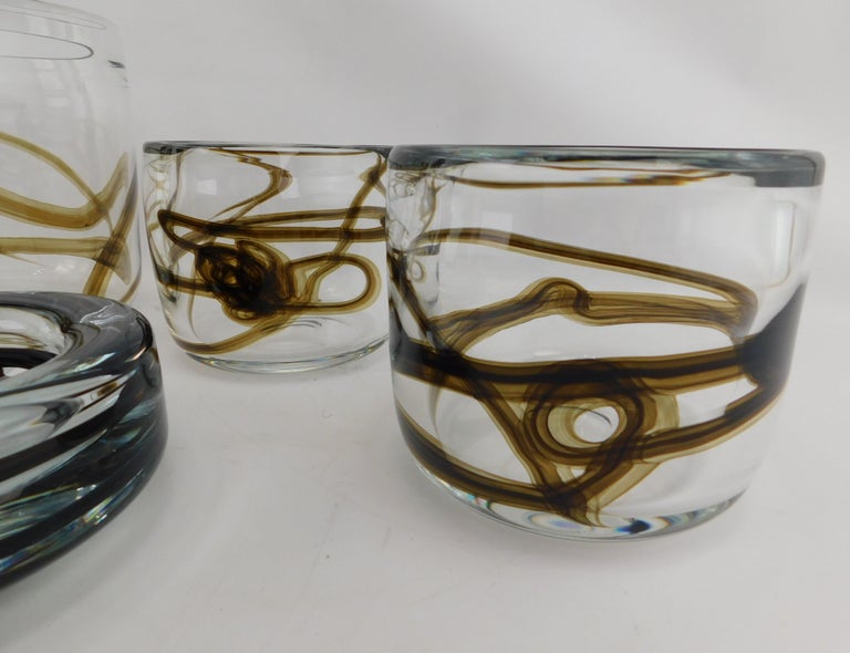 4 Pieces Art Glass Danish Holmegaard Signed Numbered Glassware with ...