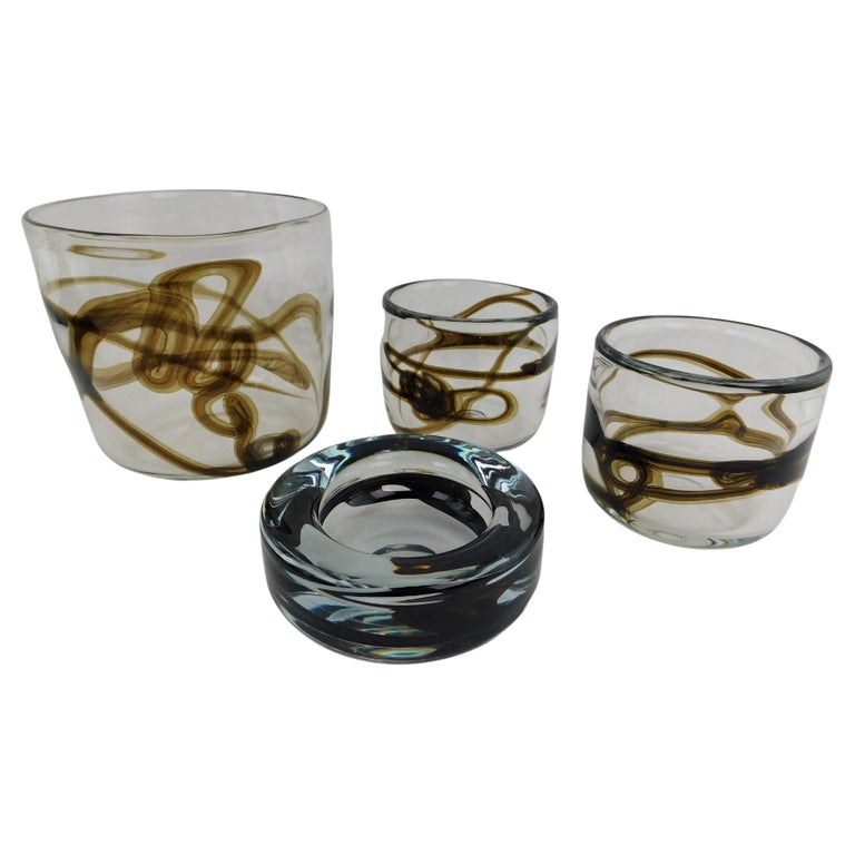 4 Pieces Art Glass Danish Holmegaard Signed Numbered Glassware with ...