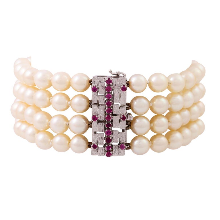 4-Row Akoya Pearl Bracelet For Sale at 1stDibs