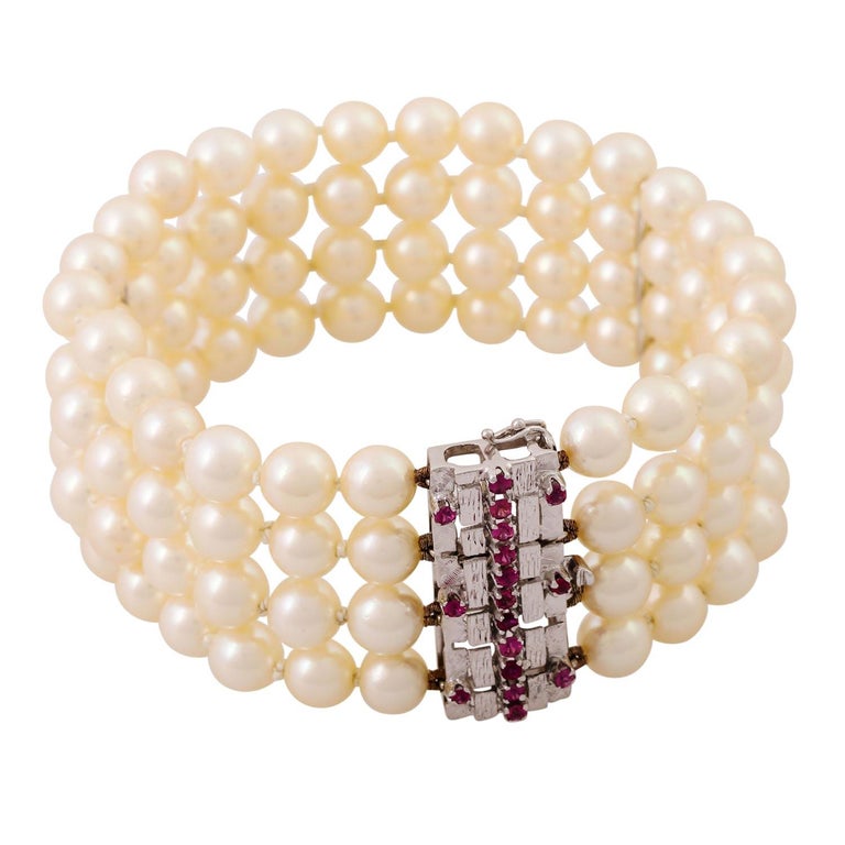 4-Row Akoya Pearl Bracelet For Sale at 1stDibs