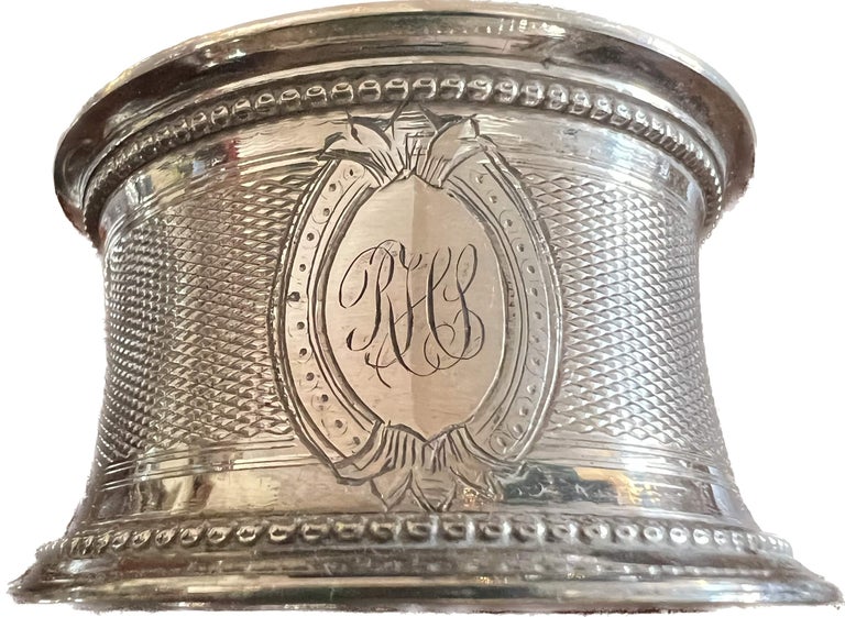 4 Set of 19th C Sterling Silver Engraved Napkin Rings at 1stDibs