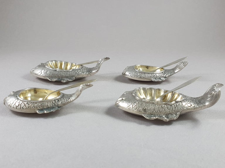 4 Solid Silver Salt and Pepper Cellars Fish at 1stDibs
