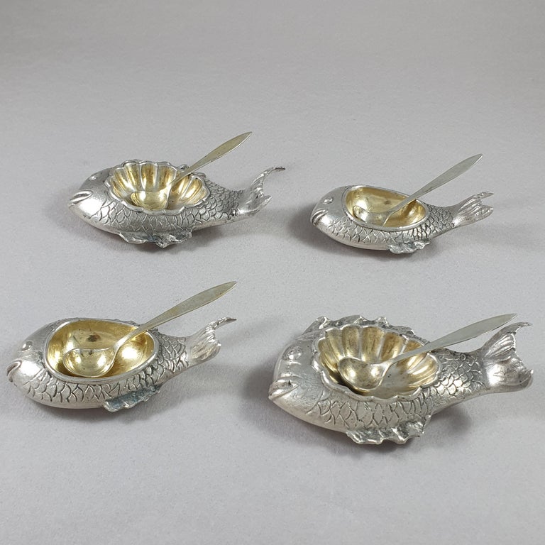 4 Solid Silver Salt and Pepper Cellars Fish at 1stDibs