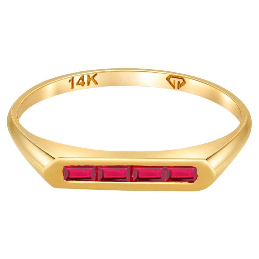 Customizable 4 Stone Bricks Baguette Cut Lab Ruby 14k Gold Wedding Band. For Sale at 1stDibs