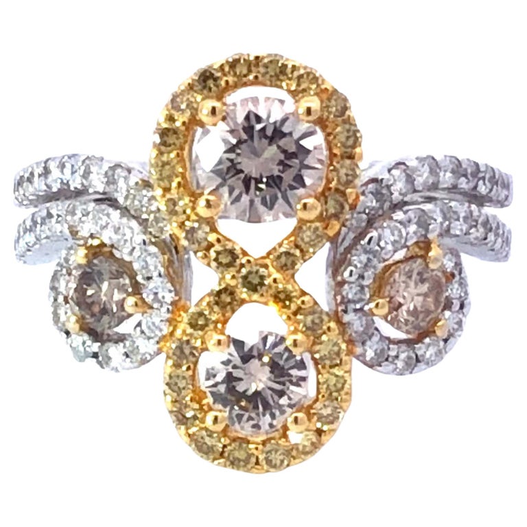 4 Stone Infinity Diamond Ring, Champagne, Yellow and White Diamonds 18K ...