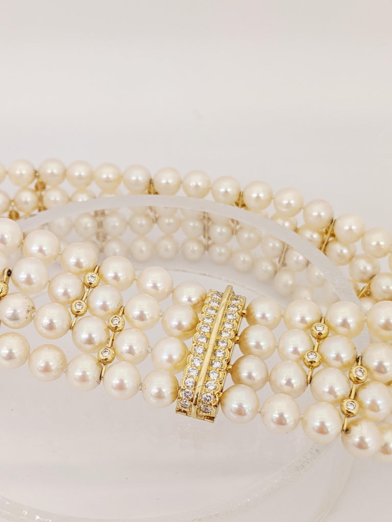 4 Strand AAA Japanese Cultured Pearl Choker with 18 Karat Gold and ...