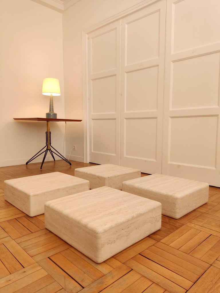 4 Travertine Squares, Modular Coffee Table For Sale at 1stDibs