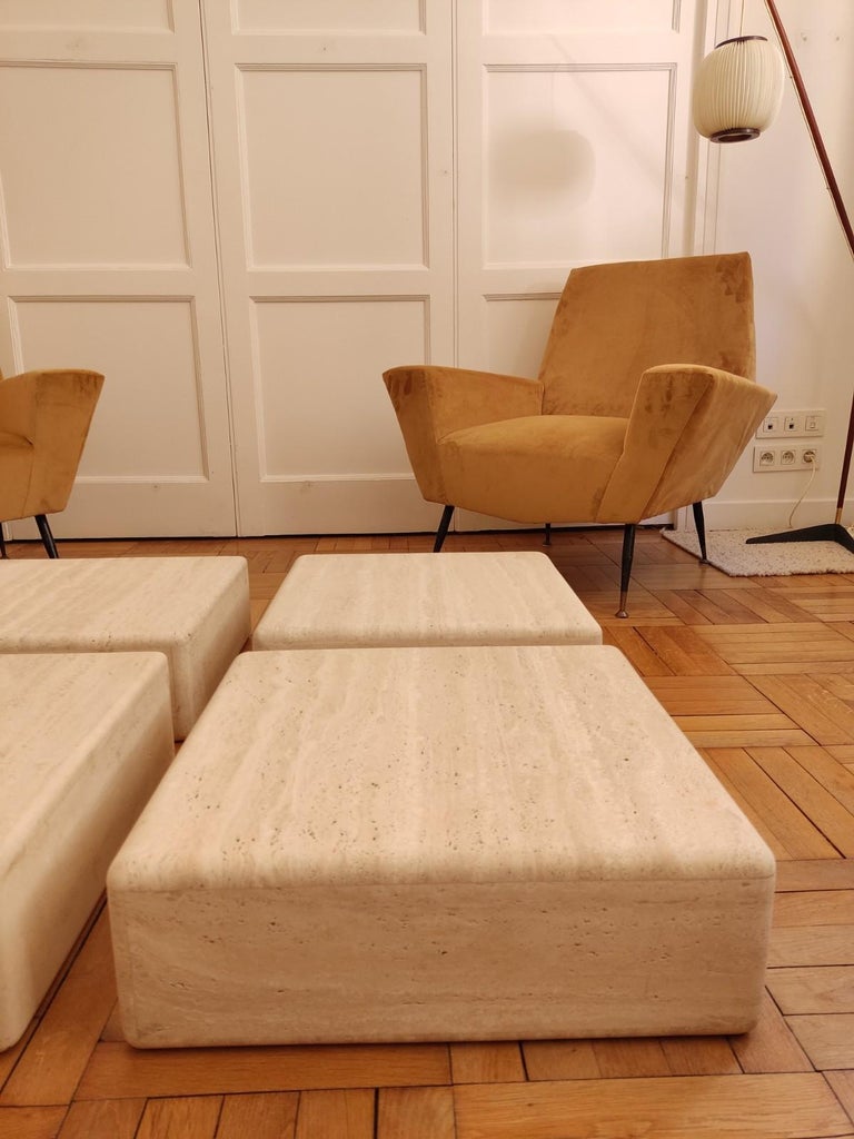 4 Travertine Squares, Modular Coffee Table For Sale at 1stDibs