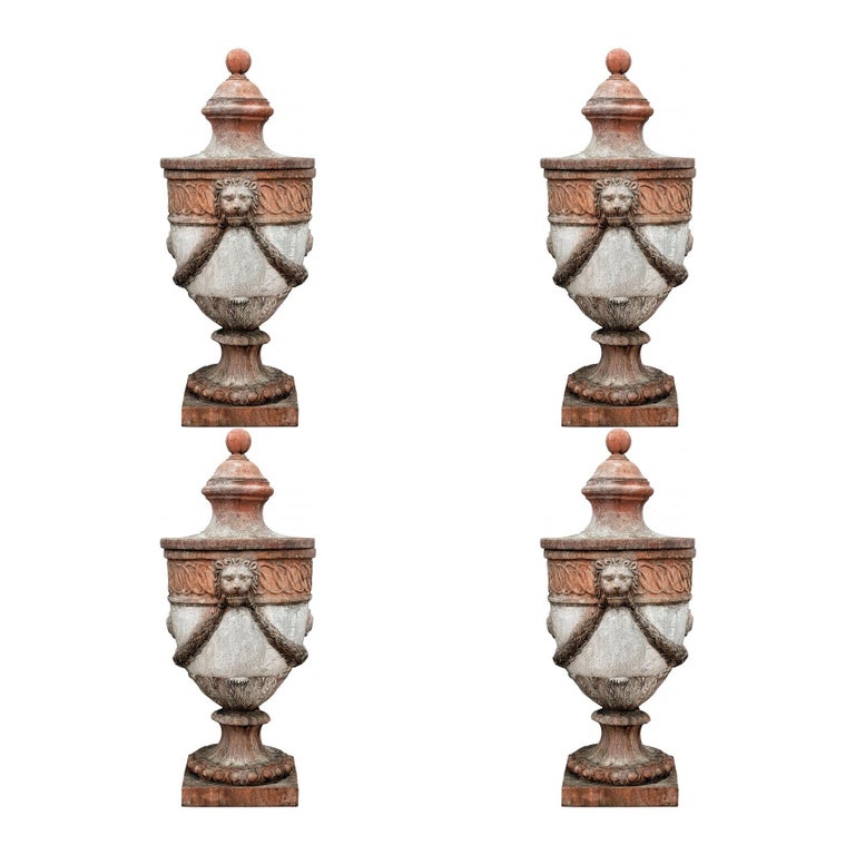 4 Vases Tuscan Empire, Impruneta Terracotta Florence, End 19th Century ...