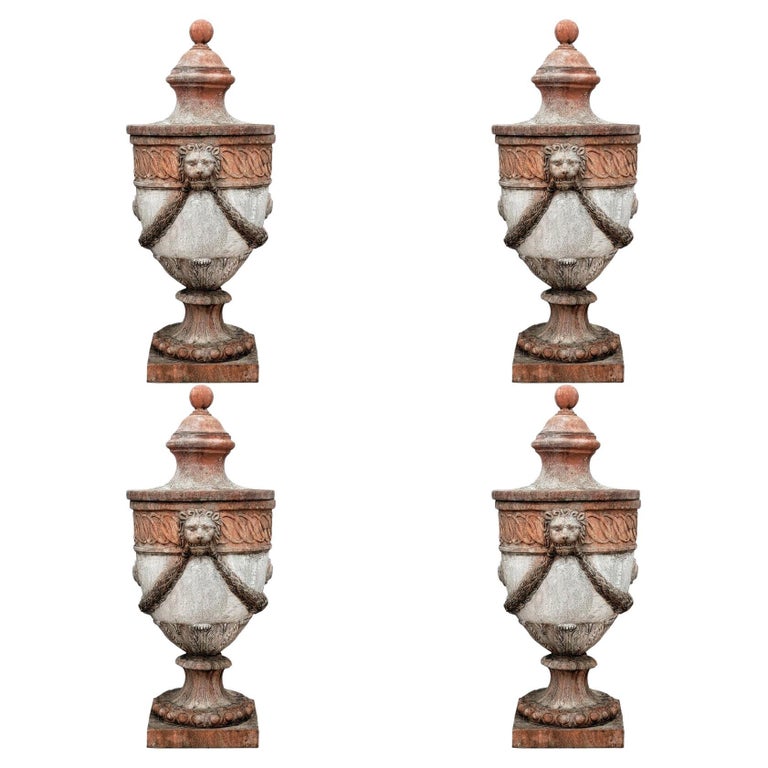 4 Vases Tuscan Empire, Impruneta Terracotta Florence, End 19th Century ...