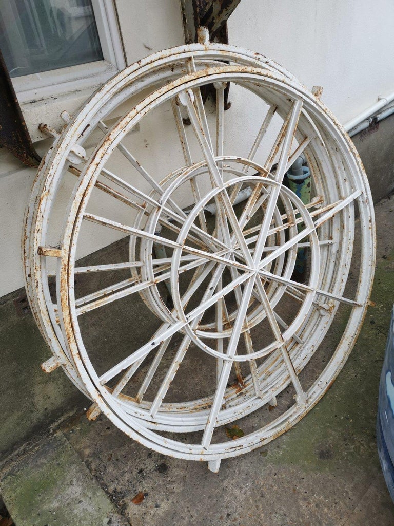 4 Victorian Cast Iron Circular Swivel Windows with Segmented Triangular ...