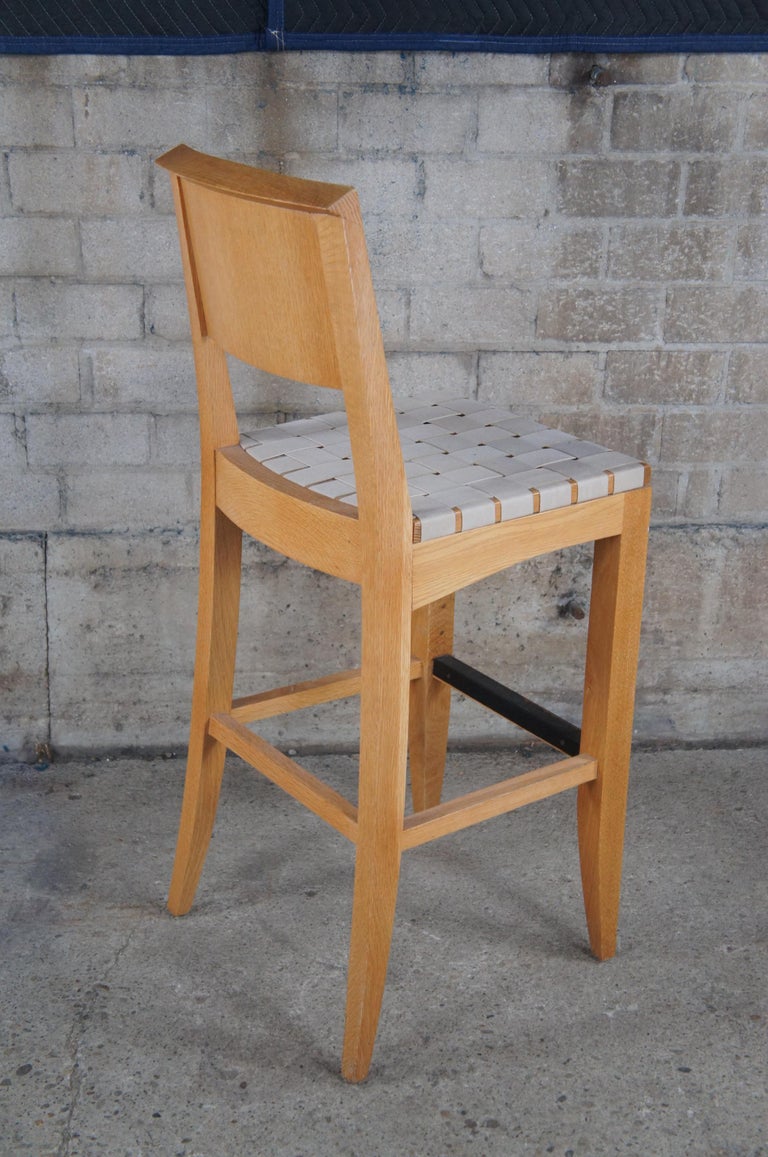 4 Vintage Bohemian Modern Solid Oak Strapped Bar Stools Foot Rest Boho ...