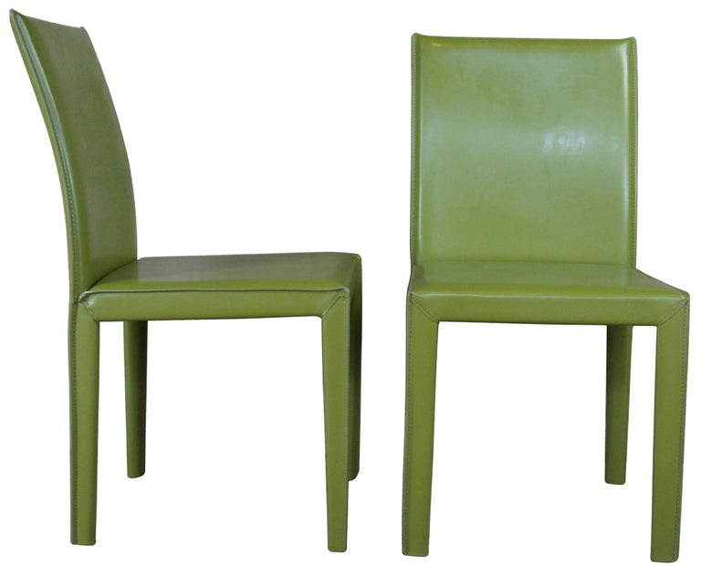 4 Vintage Maria Yee Green Leather Modern Side Dining Chairs Minimalist ...